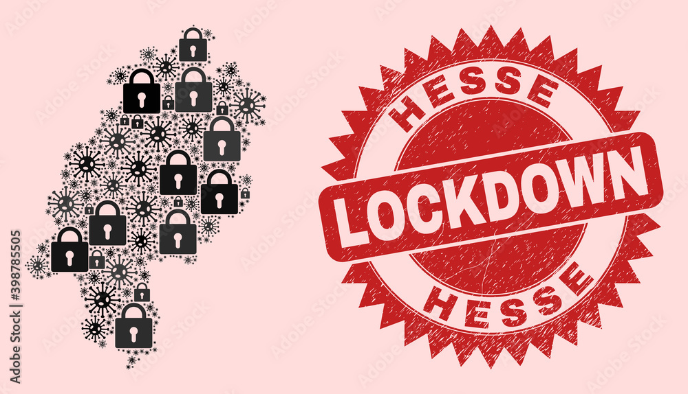 Vector Covid lockdown mosaic Hesse Land map and dirty watermark ...