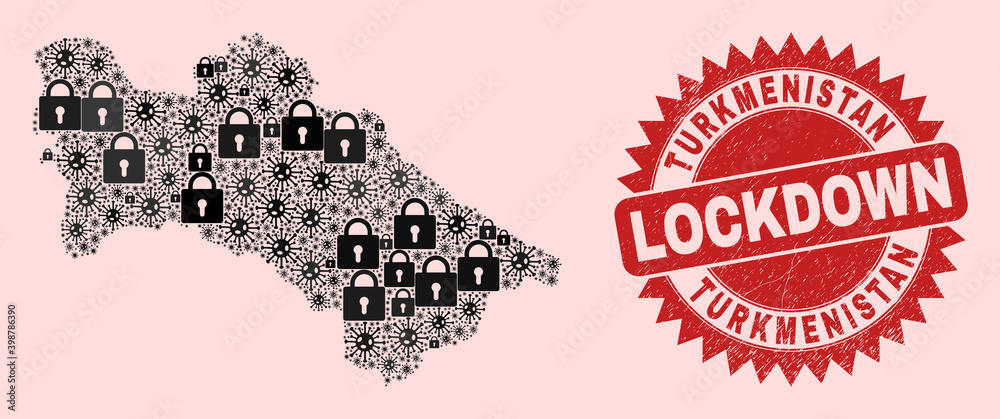 Vector pandemic lockdown composition Turkmenistan map and unclean ...