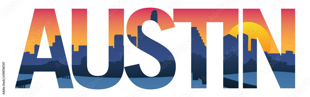 Austin Texas City Skyline Typography Overlay Isolated Vector ...