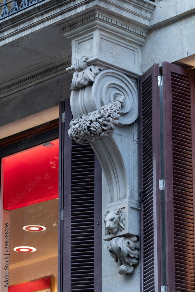 Elements of architectural decorations of buildings, a beam under the ...