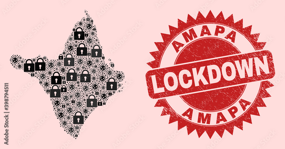 Vector Covid lockdown composition Amapa state map and scratched seal ...