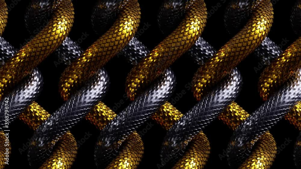 3d abstract background with net, interlaced golden and silver snakes ...