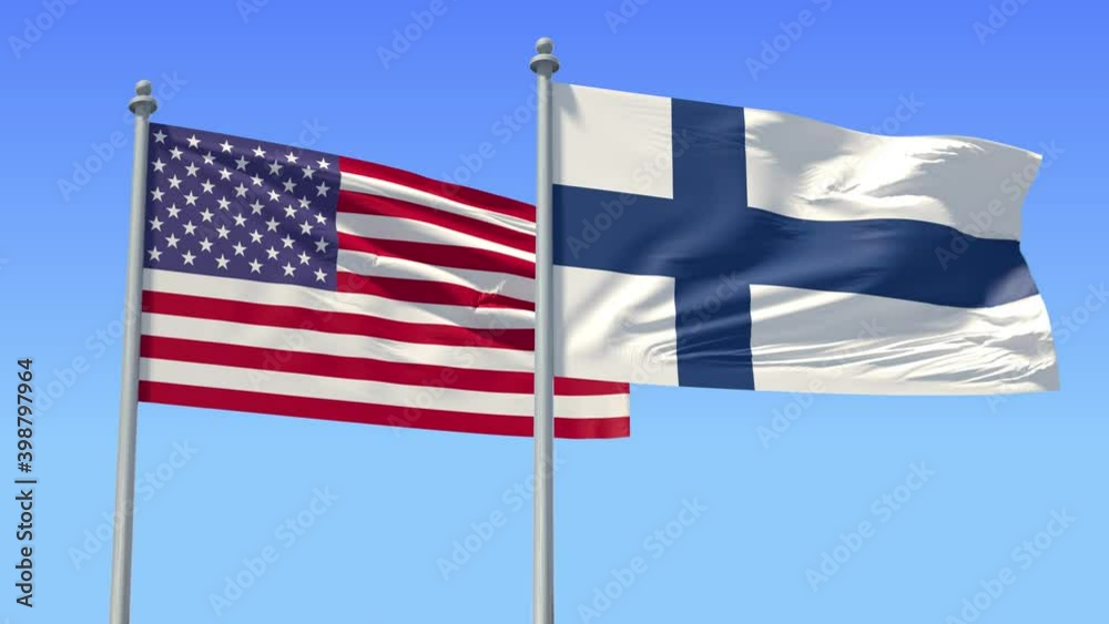 USA and Finland flag on flagpole excellent quality. The United States ...