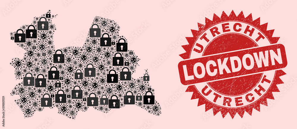 Vector Covid-2019 lockdown collage Utrecht Province map and dirty stamp ...
