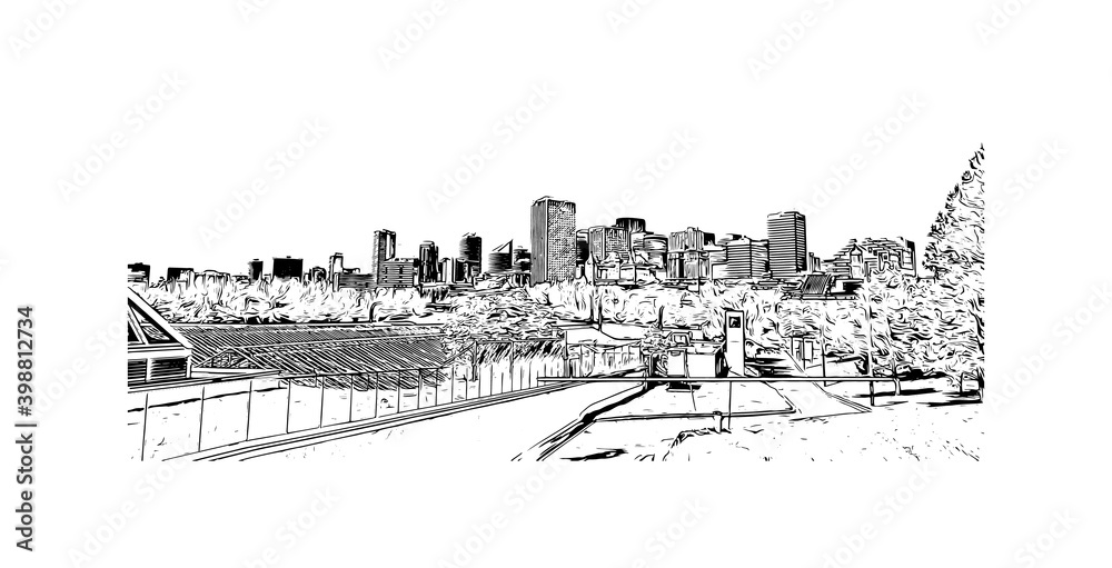 Building view with landmark of Edmonton is the capital city of the ...