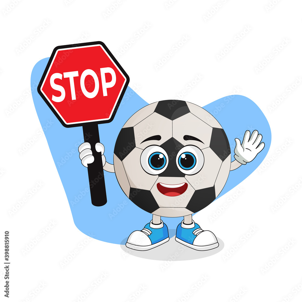 Cute Cartoon Soccer Ball Holding Stop Sign, Good Design For Sports ...