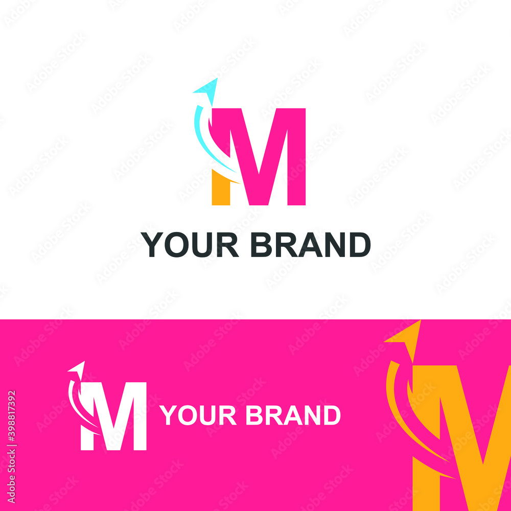 Initial M letter modern logo with arrow plane for logistic, travel ...