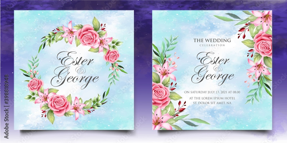 Watercolor hand drawing floral wedding invitation card Stock Vector ...