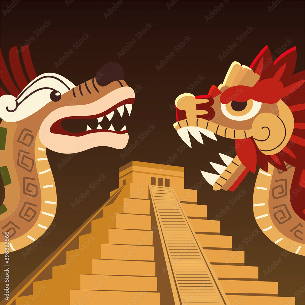 aztec snakes pyramid culture folkore traditonal Stock Vector | Adobe Stock