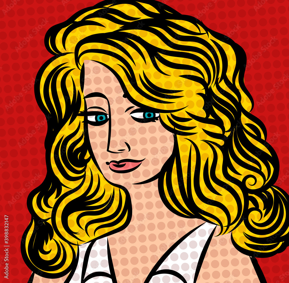 pop art blonde girl face comic style portrait Stock Vector | Adobe Stock
