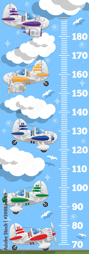 Meter wall with planes in the sky. Side view. Vector illustration ...