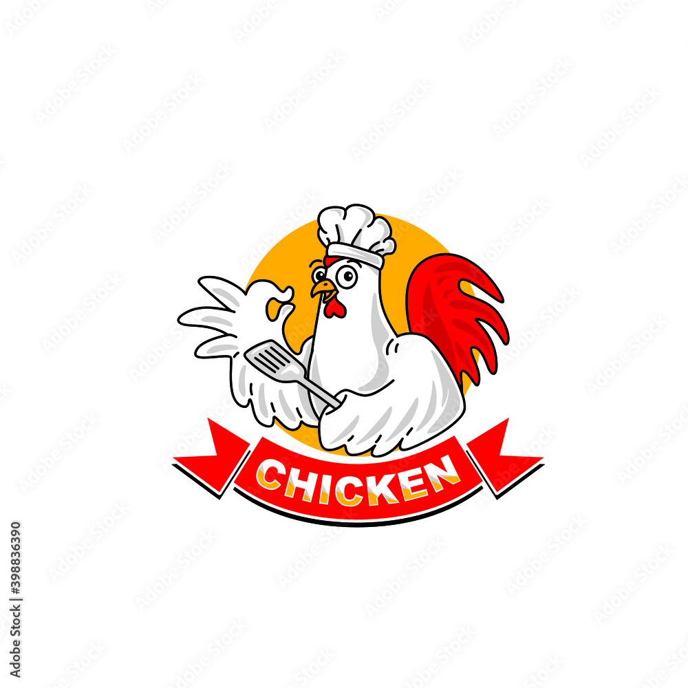 chicken logo with a cool illustration of a chicken wearing a chef's hat ...