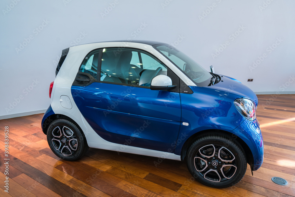 Weybridge,UK-April 4, 2019: Smart fortwo.It is a rear-engine, rear ...
