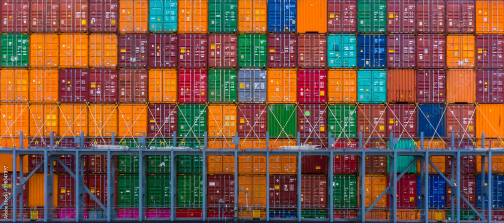 Stack of containers, Containers box from cargo freight ship for global ...