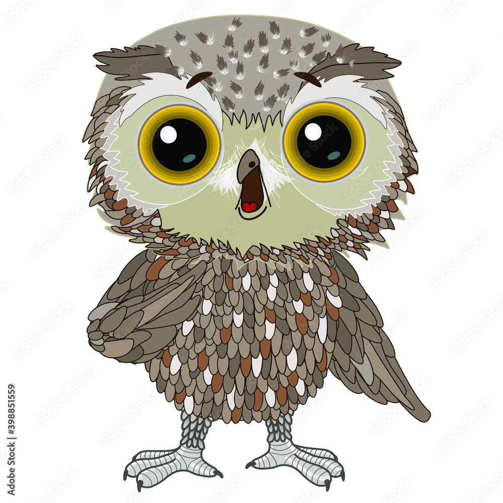 emoticon with a cool owl screams in fear, color vector clip art on ...