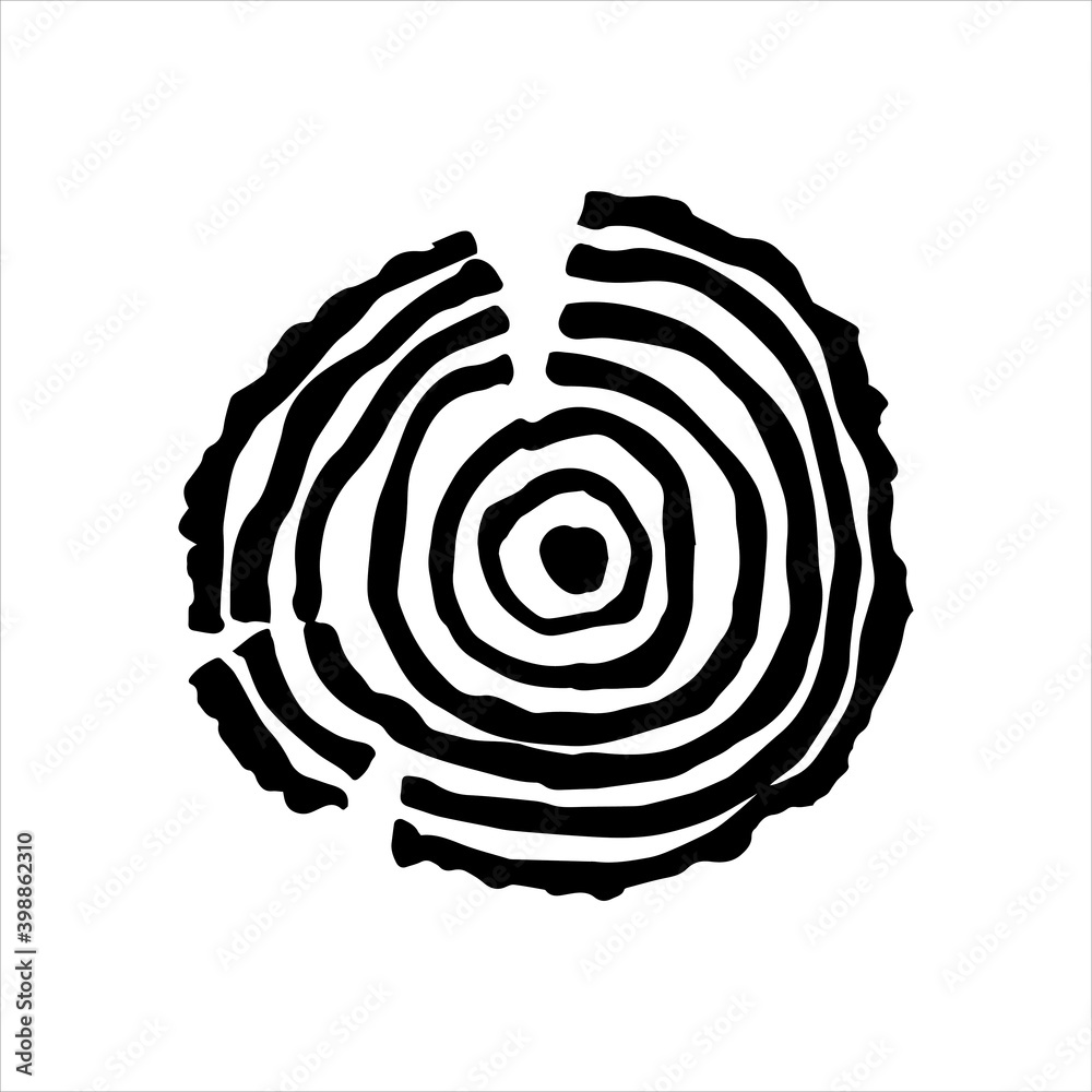 vector illustration, drawing by lines. saw cut from a tree. stylized ...