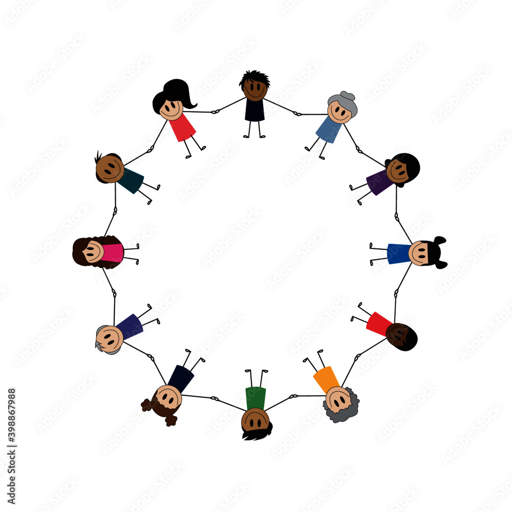 Stick people of different races and ages vector illustration Stock ...