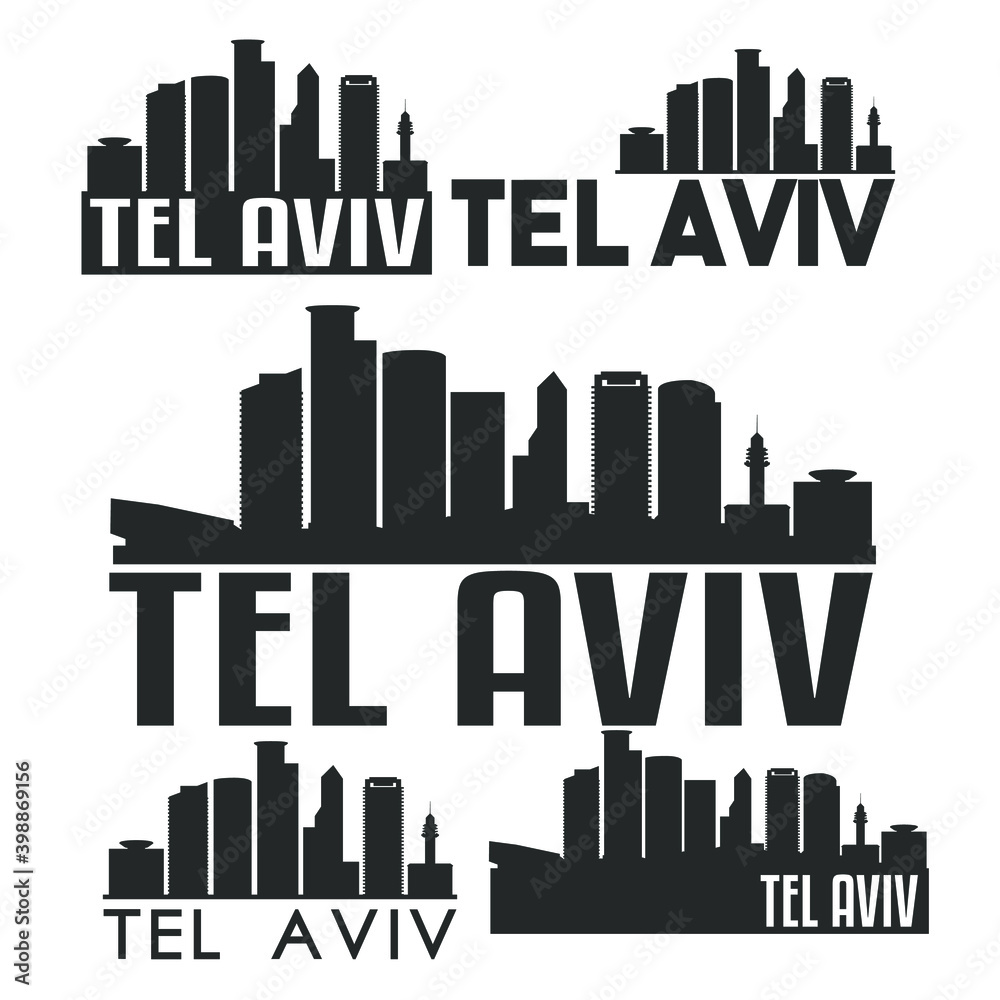 Tel Aviv Israel Flat Icon Skyline Vector Silhouette Design Set Logo ...