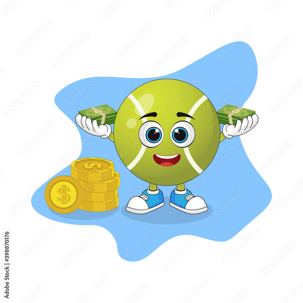 Cute Cartoon Mascot Tennis Ball with Much Money, Nice Design For ...