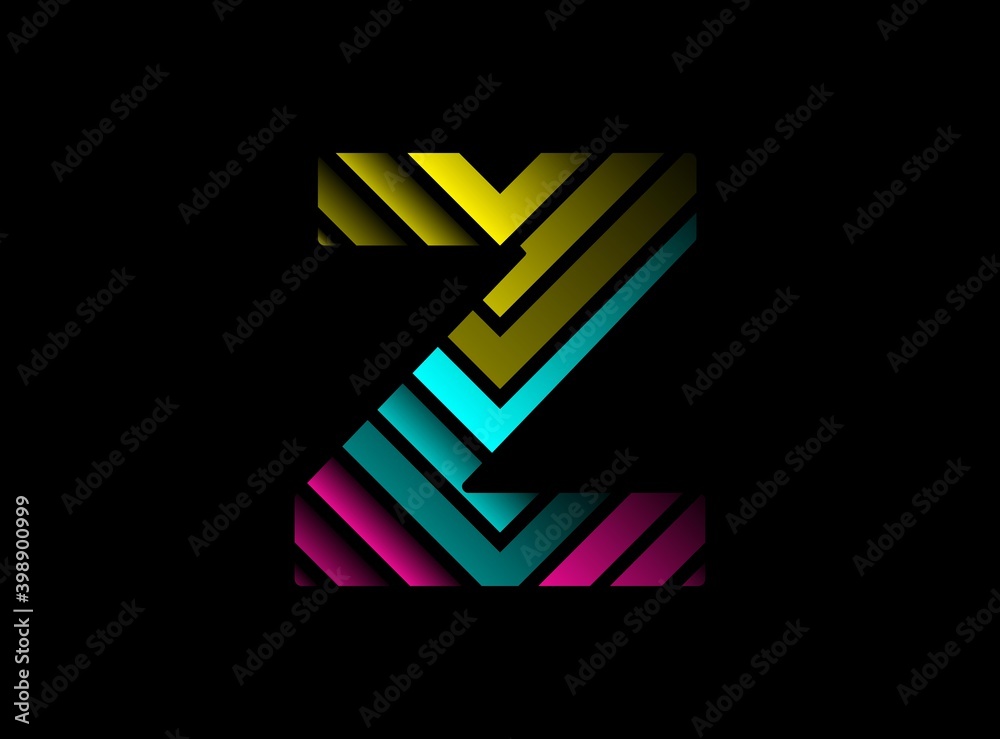 Z letter font logo with cmyk color. Dynamic split blue, pink, yellow ...