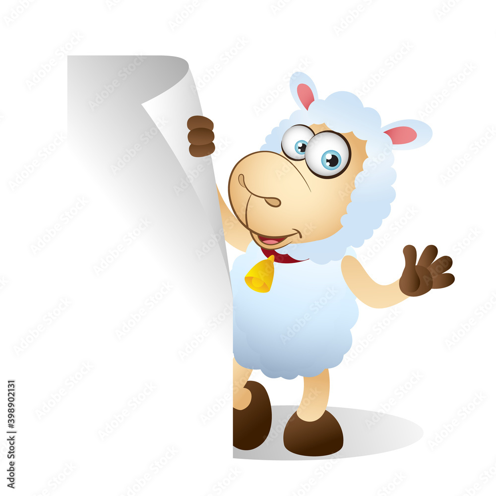 Cute Cartoon Sheep Standing Behind Blank Sign Stock Vector | Adobe Stock