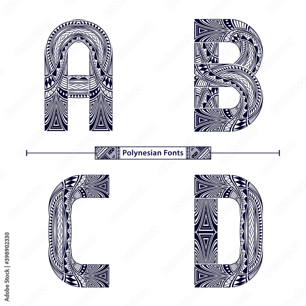 Alphabet polynesian style in a set ABCD Stock Vector | Adobe Stock