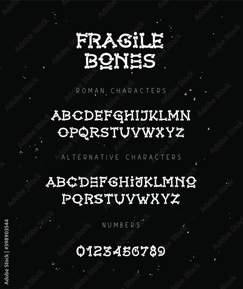Bone font. Lettering. Letters and numbers made of bones. The English ...