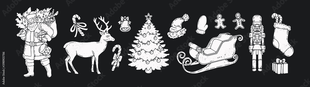 Christmas hand drawn vector illustration set. Festive holiday elements ...