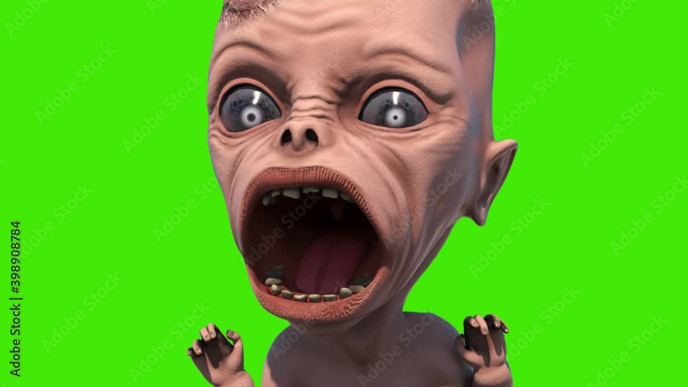 Monster Forgotten Baby Green Screen Attack Close up 3D Rendering ...