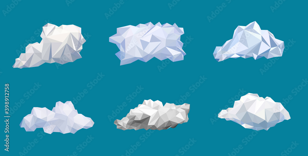 Flat white cloud polygon set vector Can use for icons isolated ...