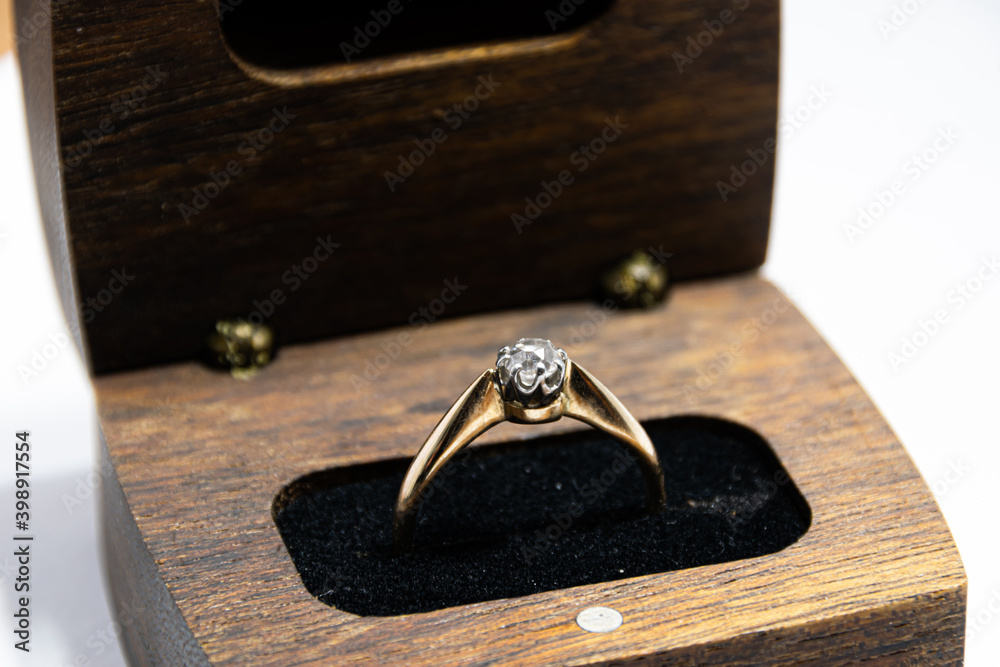 Beautiful, 1920s old gold engagement ring with diamond in an old cut in ...