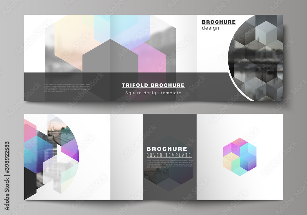 Vector layout of square format covers design templates with colorful ...