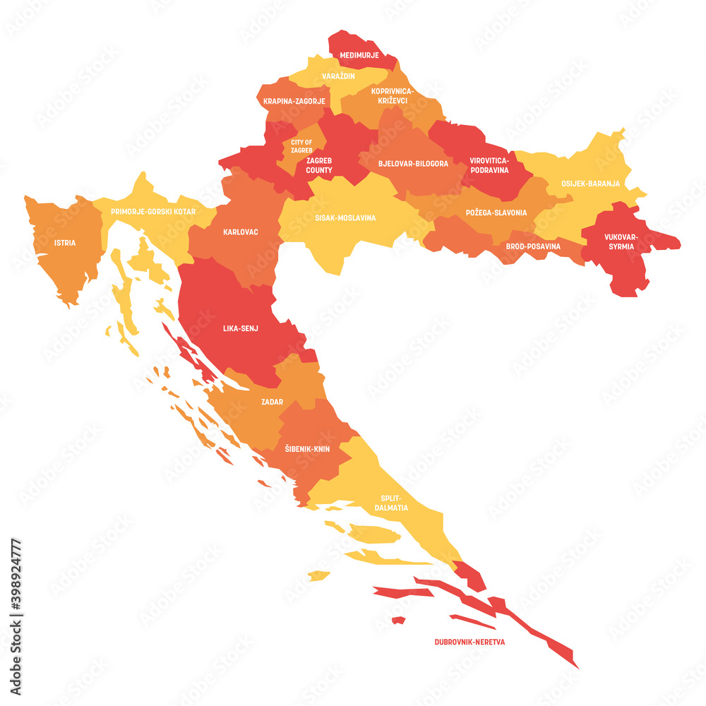 Croatia - map of counties Stock Vector | Adobe Stock