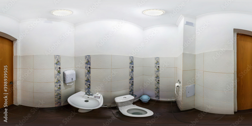 full seamless hdri panorama 360 degrees angle view in interior of restroom with white ceramic ...