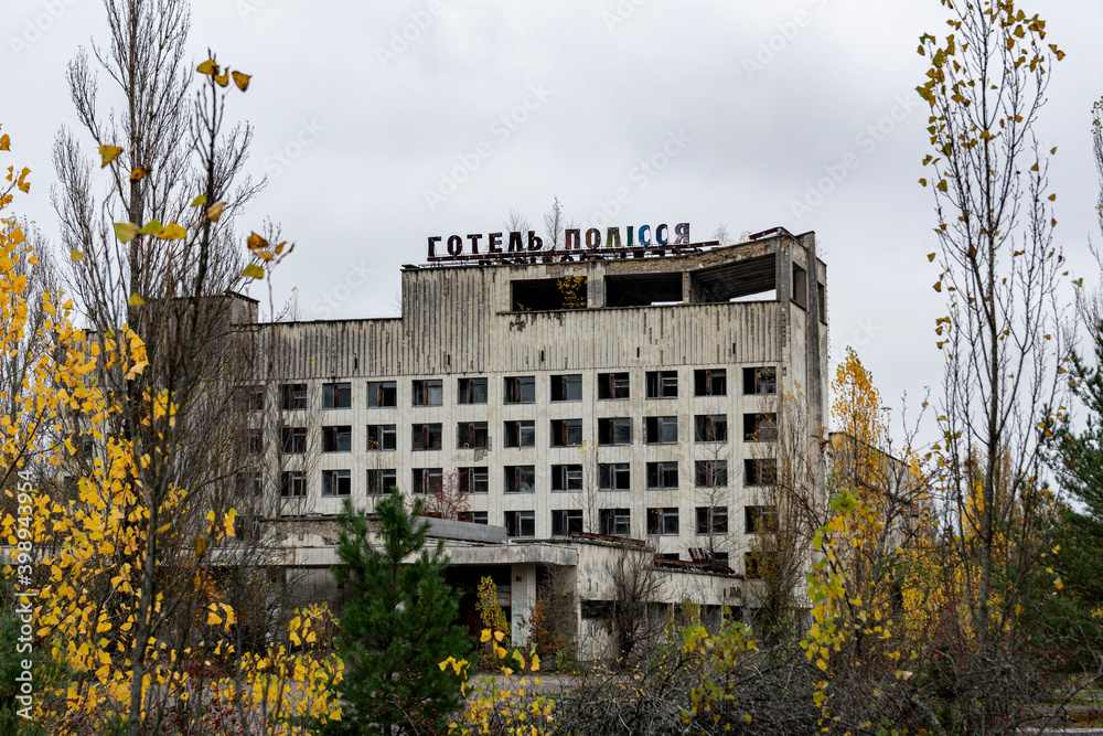 Abandoned decaying buildings of the Soviet era in the Chernobyl ...