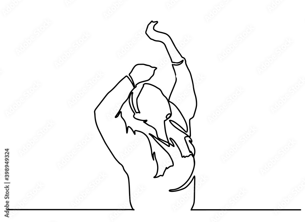 Continuous line drawing of happy woman raising hands. Continuous line ...