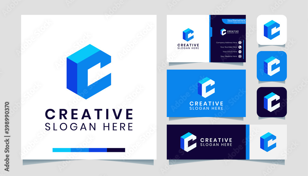 Modern letter C block logo and business card template Stock Vector ...