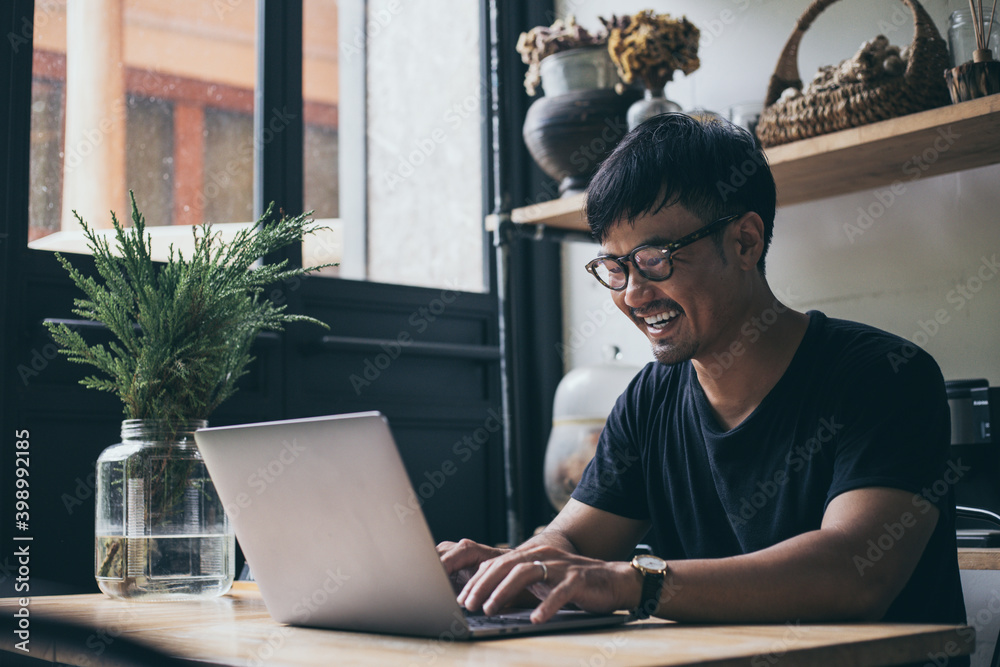 man work using computer hand typing laptop keyboard contact us online ...