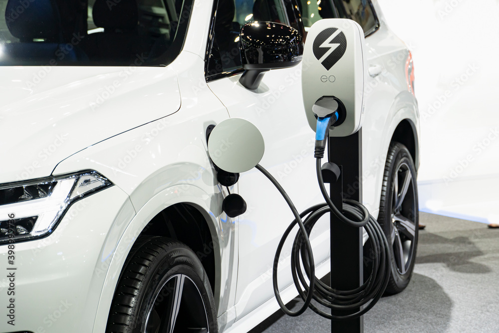 E-power car concept, car electric power charging, EV car concept ...