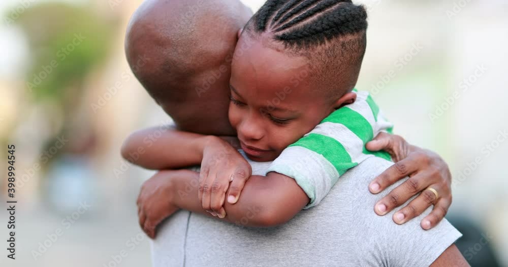 Child hugging father. Back son and dad bonding together. Family love ...