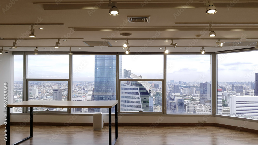 Office building window interior deign with modern city skyline ...
