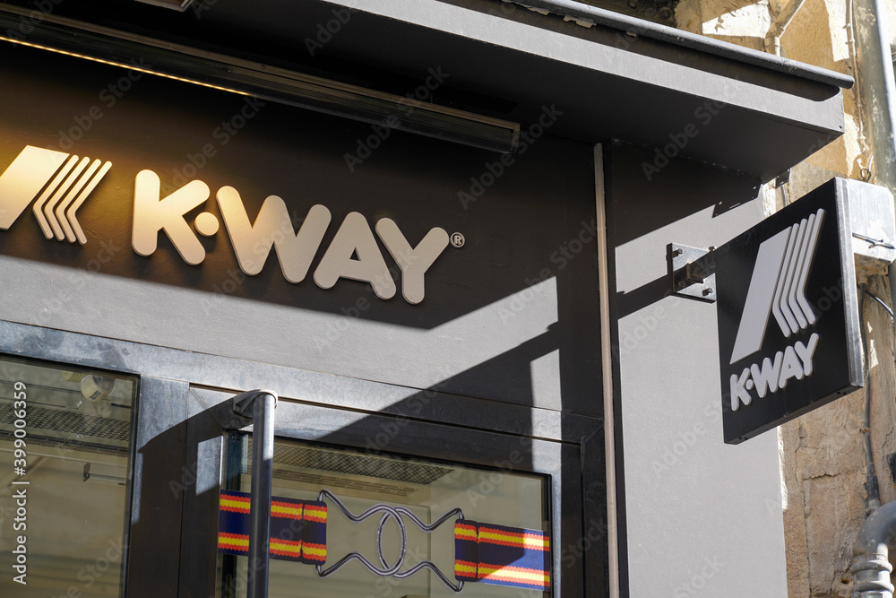 k-way logo and sign text front of store fashion brand clothes shop in ...