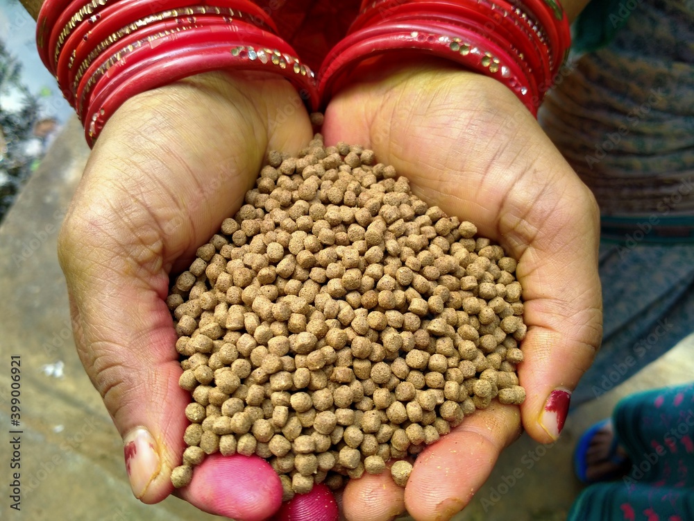 palleted floating fish feed in hand floating high protein feed for fish ...