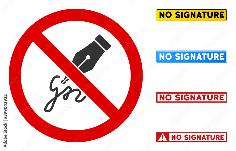 No Signature sign with phrases in rectangle frames. Illustration style ... No Signature sign with phrases in rectangle frames. Illustration style ...