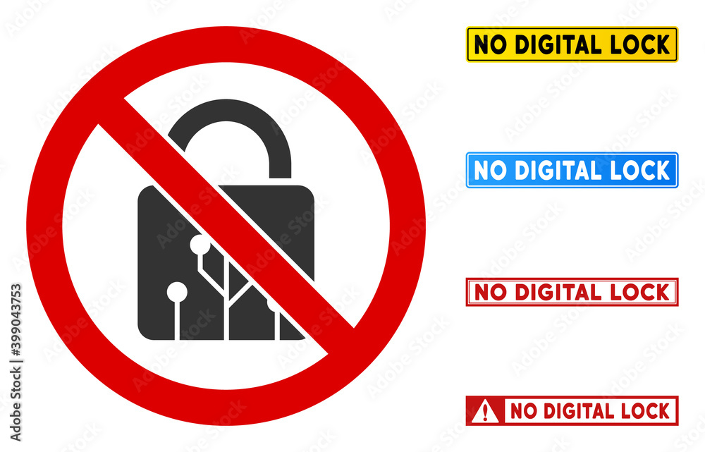 No Digital Lock sign with phrases in rectangle frames. Illustration ...