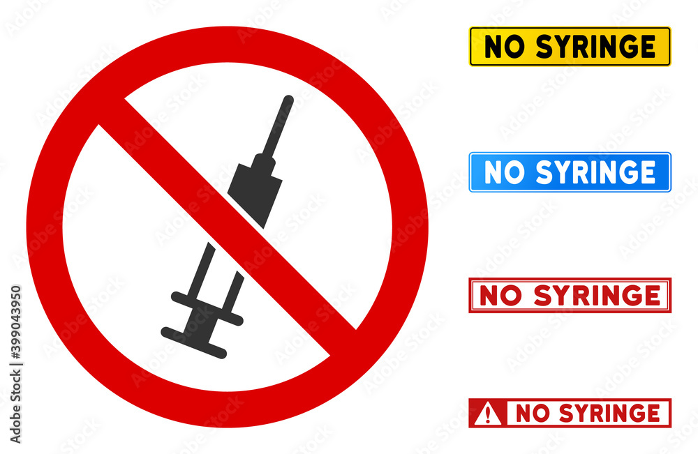 No Syringe sign with phrases in rectangle frames. Illustration style is ...