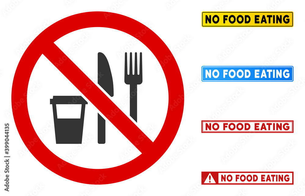 No Food sign with words in rectangle frames. Illustration style is a ...