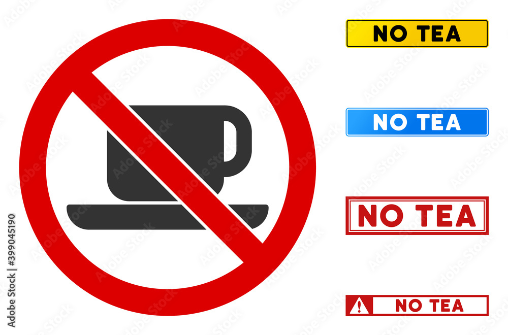 No Tea Cup sign with texts in rectangle frames. Illustration style is a ...