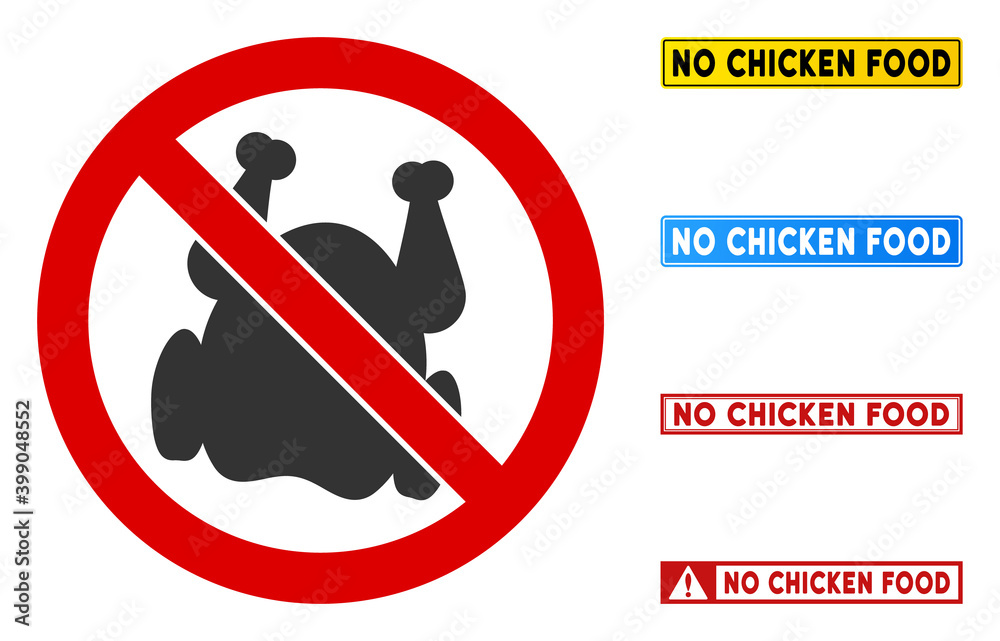 No Chicken Food sign with badges in rectangle frames. Illustration ...