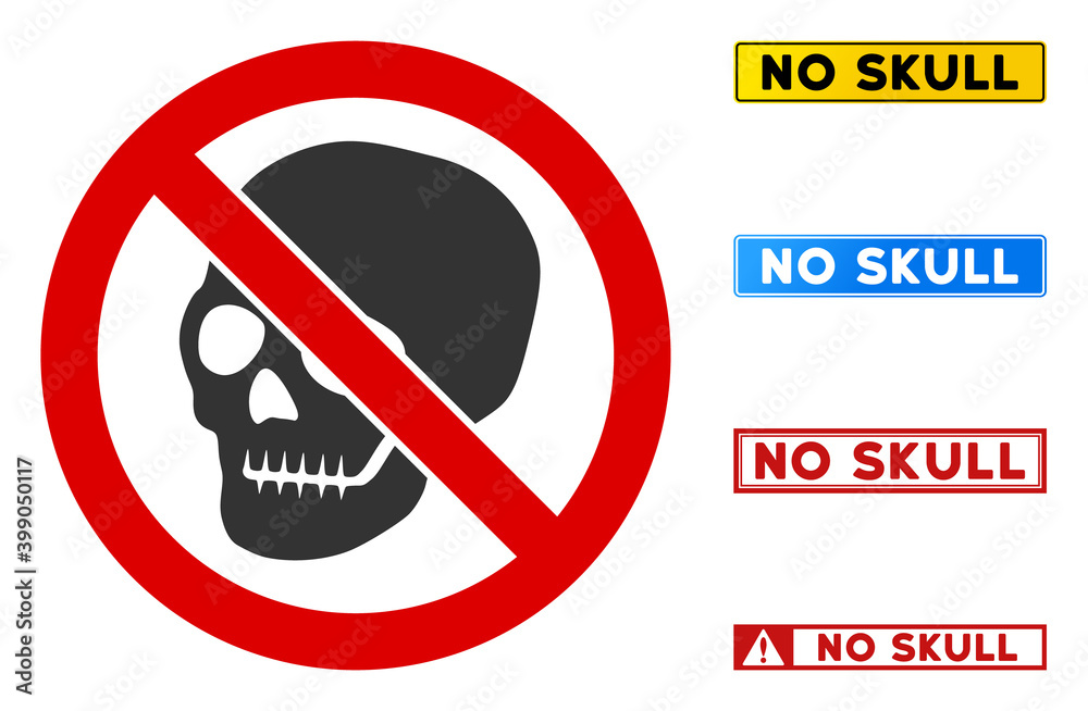 No Skull sign with words in rectangle frames. Illustration style is a ...